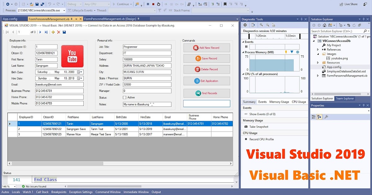 Visual Studio 2019 (VB.NET) How to Connect to data in an Access database