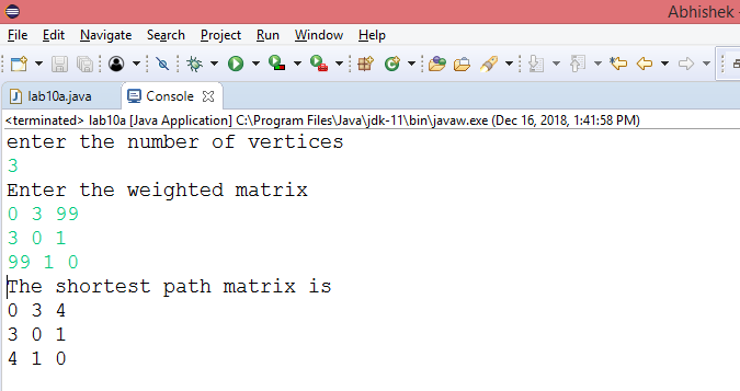 VTU CSE LABS: DAA 10 A - FLOYD'S ALGORITHM
