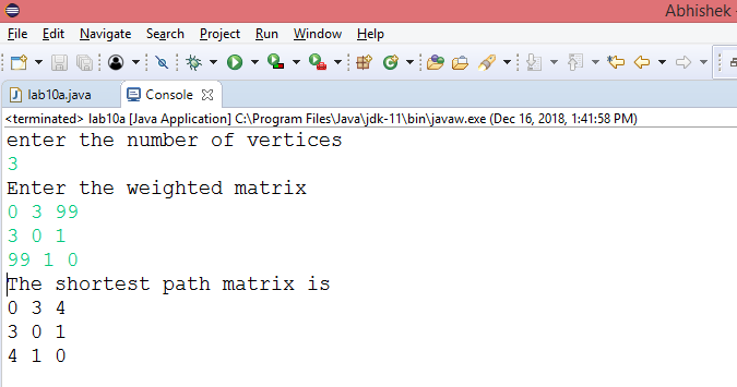 VTU CSE LABS: DAA 10 A - FLOYD'S ALGORITHM