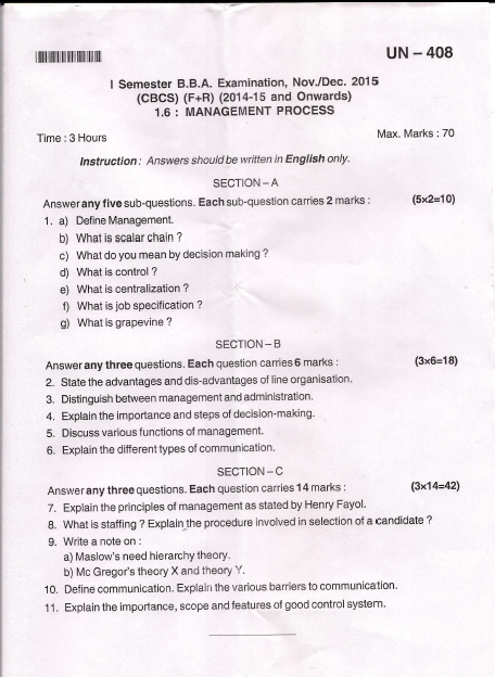Bangalore University B.B.A. 1.6 : MANAGEMENT PROCESS Nov/ Dec - 2015 ...
