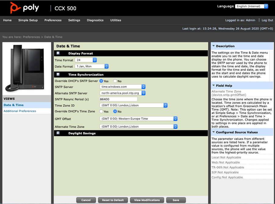 Poly CCX Phones and Time