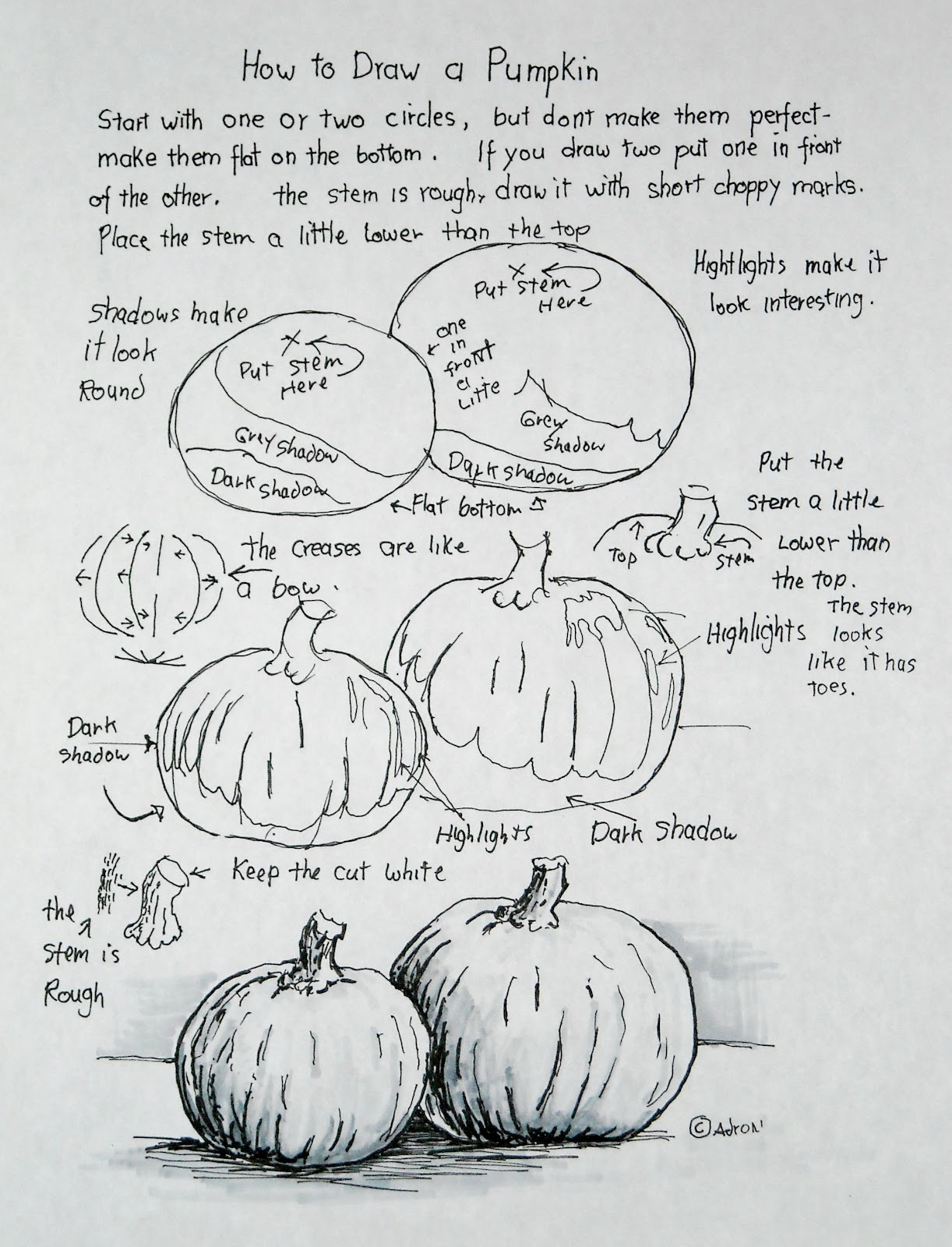 How to Draw Worksheets for The Young Artist: How To Draw A Pumpkin ...