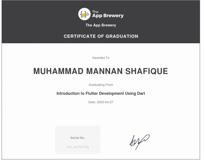 Flutter Certificate - Developer