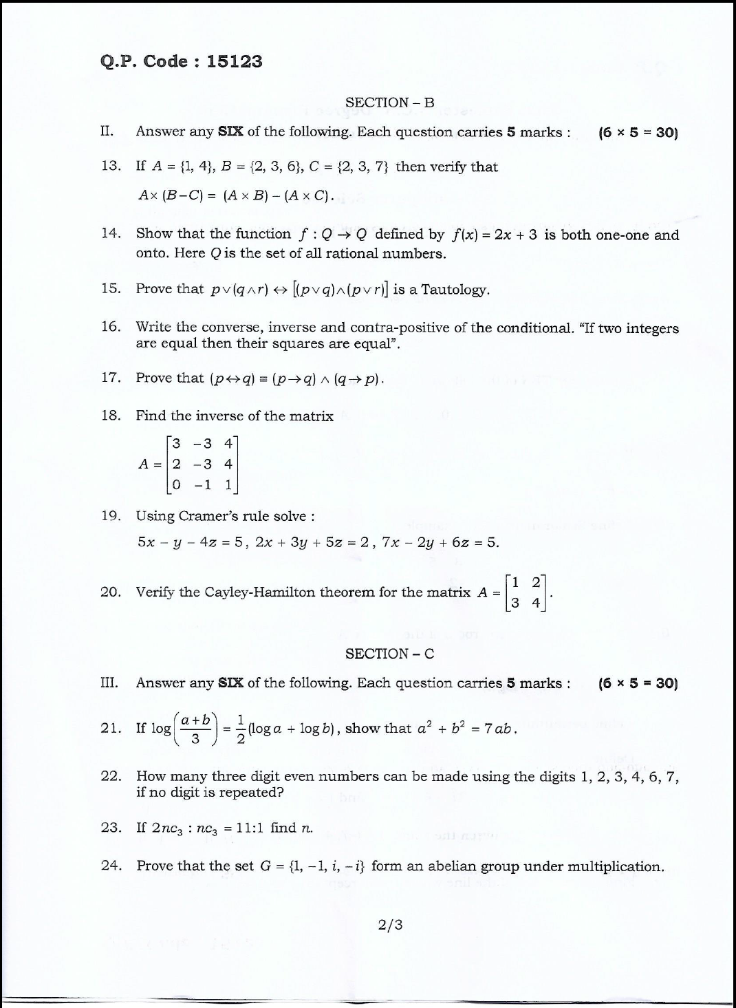 Bangalore University b.c.a. Computer Science Paper 105 t - Discrete ...