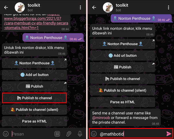 Cara Membuat Button Link Menu di Telegram - Blogger Toraja
