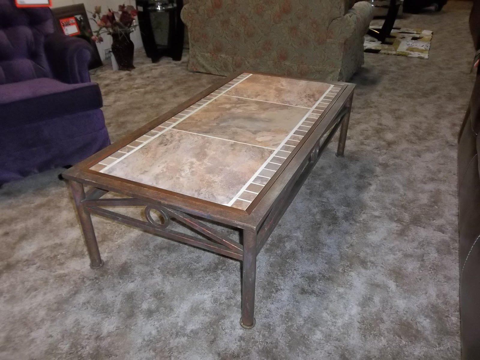 I Am Saved: Metal, Stone Tile And Walnut Trimmed Coffee Table