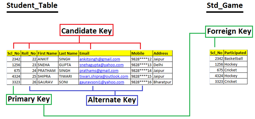 Concept of KEYS in Data Base (Primary, Candidate, Alternate and Foreign ...