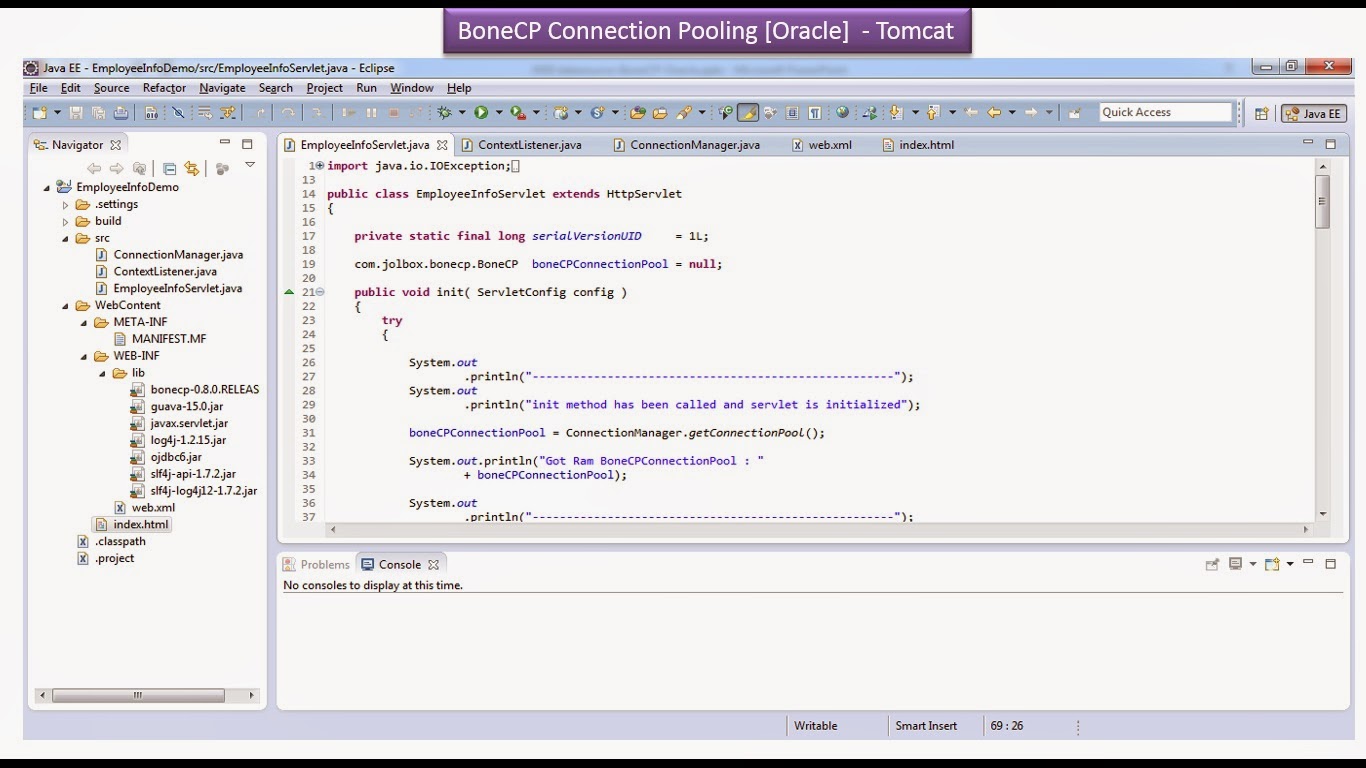 Java Ee Jdbc Servlets Bonecp Connection Pooling Oracle Tomcat