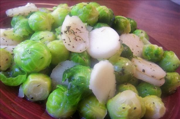 Brussels sprouts with sliced water chestnuts