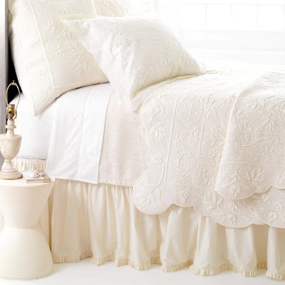 Beautiful Textured Ivory Floral Quilts with Scalloped Edge - Pine Cone ...