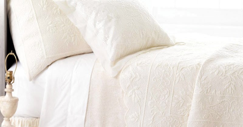 Beautiful Textured Ivory Floral Quilts with Scalloped Edge - Pine Cone ...