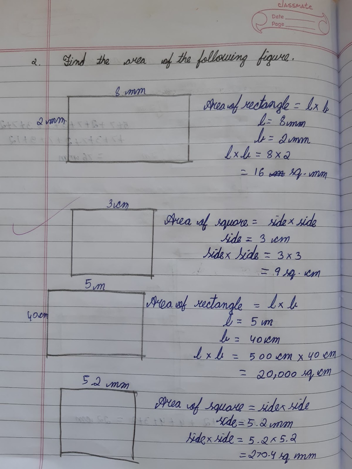 Math chapter of perimeter,area and volume notebook