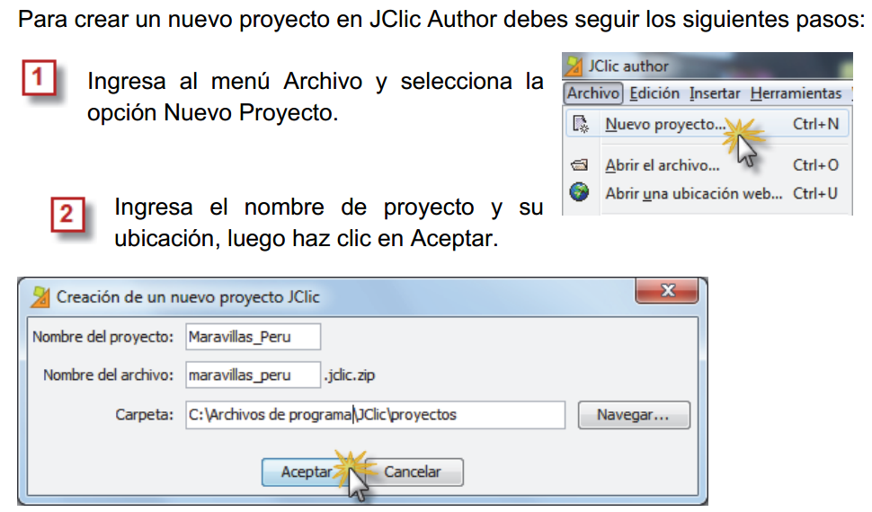 Informática Colegio América - Primero: JClic Author - Iniciando un proyecto
