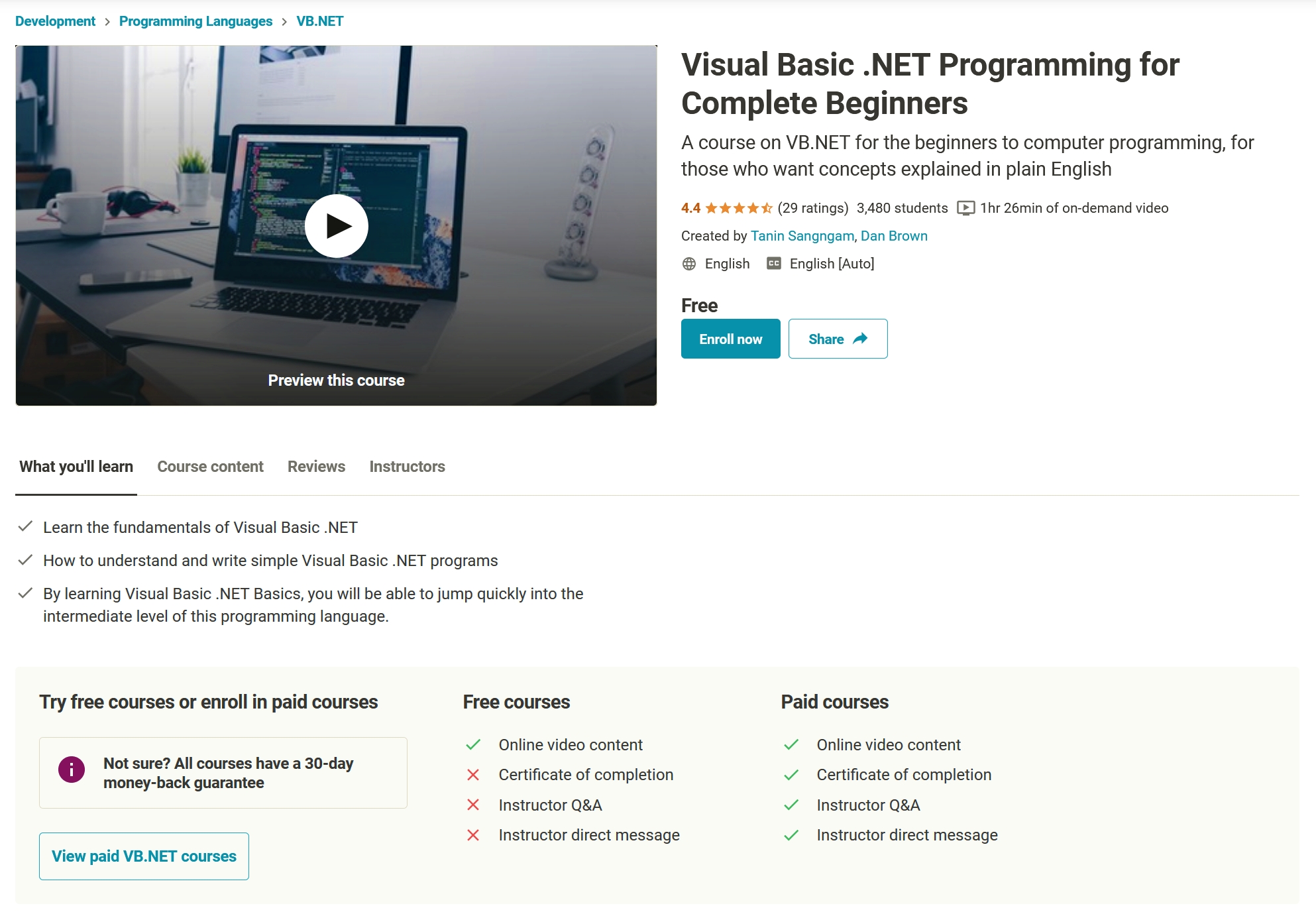 Free Online Course - Visual Basic .NET Programming for Complete Beginners
