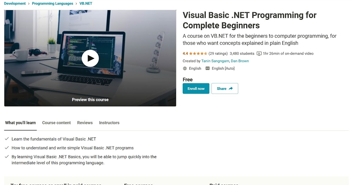 Free Online Course - Visual Basic .NET Programming for Complete Beginners
