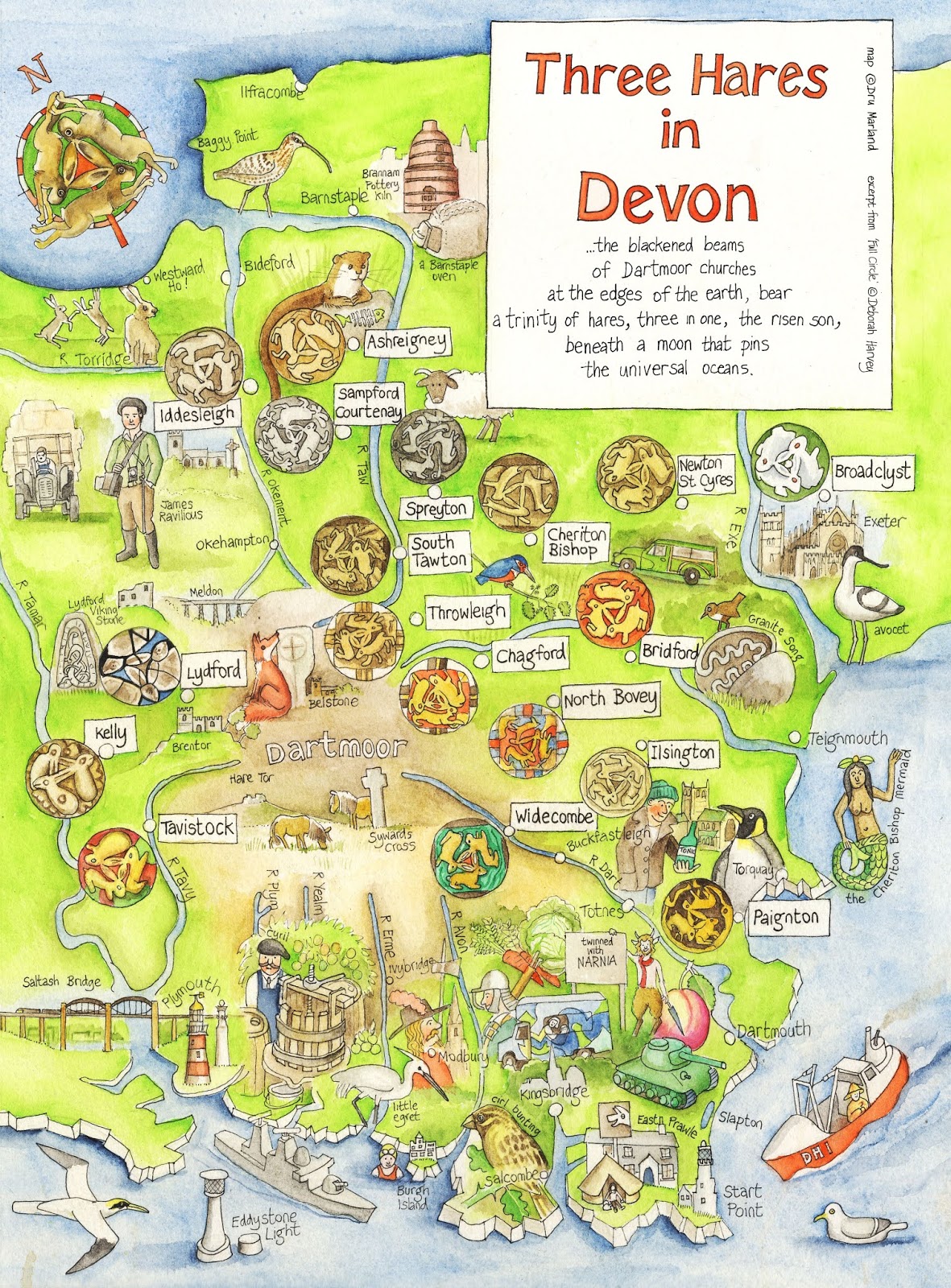 upside down in cloud: Three Hares Map of Devon 2020
