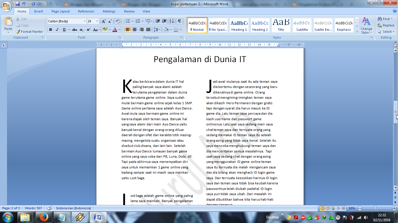 Hope World: Latihan Menggunakan Microsoft Word
