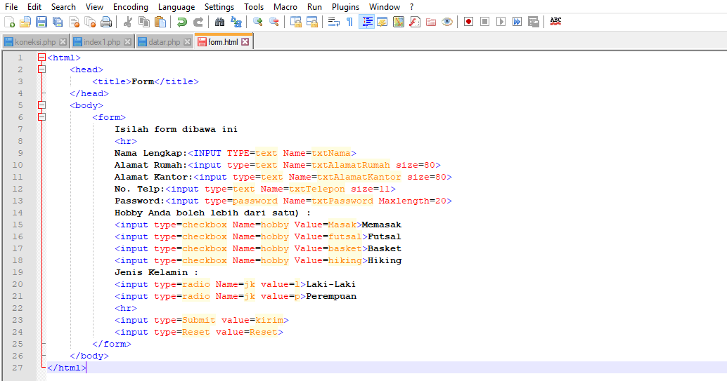 Ilmu Komputer Cara Membuat Form Html Tag Input