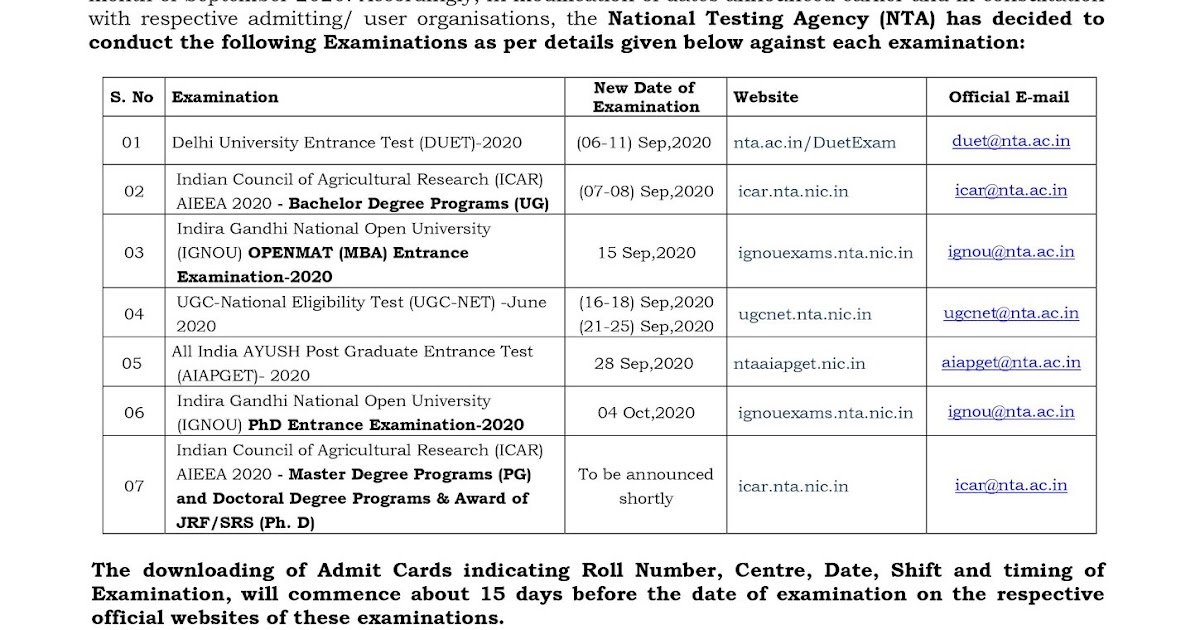 National Testing Agency (NTA) has declared Dates for UGC-NET June 2020 ...