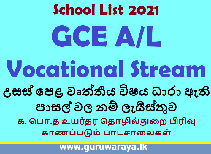 GCE A/L Vocational Stream 2021 - School List - Teacher GCE A/L Vocational Stream 2021 - School List - Teacher