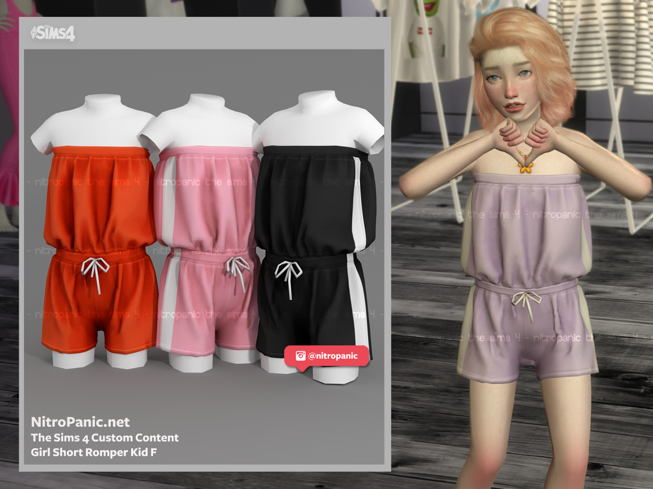 Girl Romper Kid F for The Sims 4