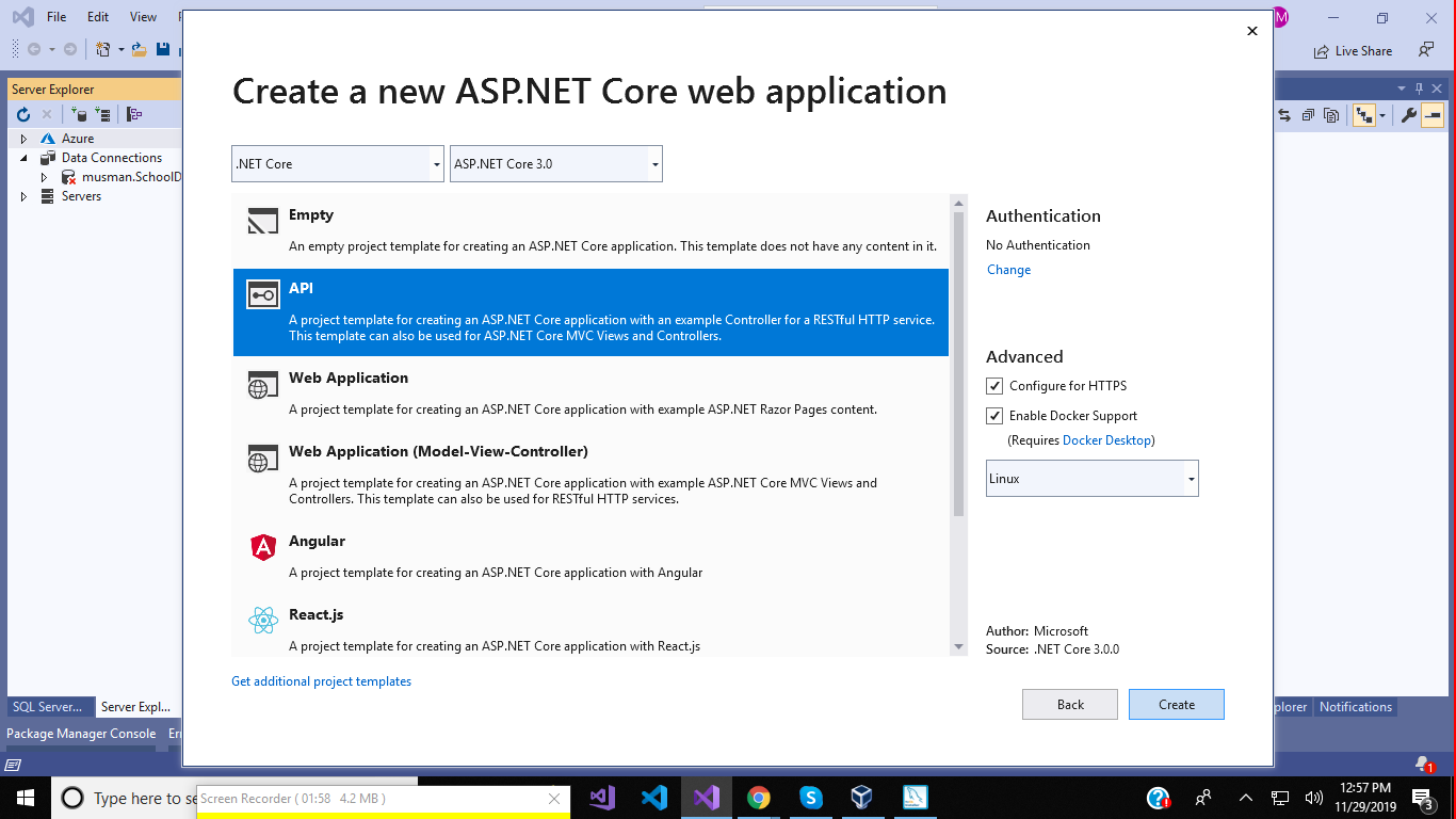 Creating Core Web Api Entity Framework Code First