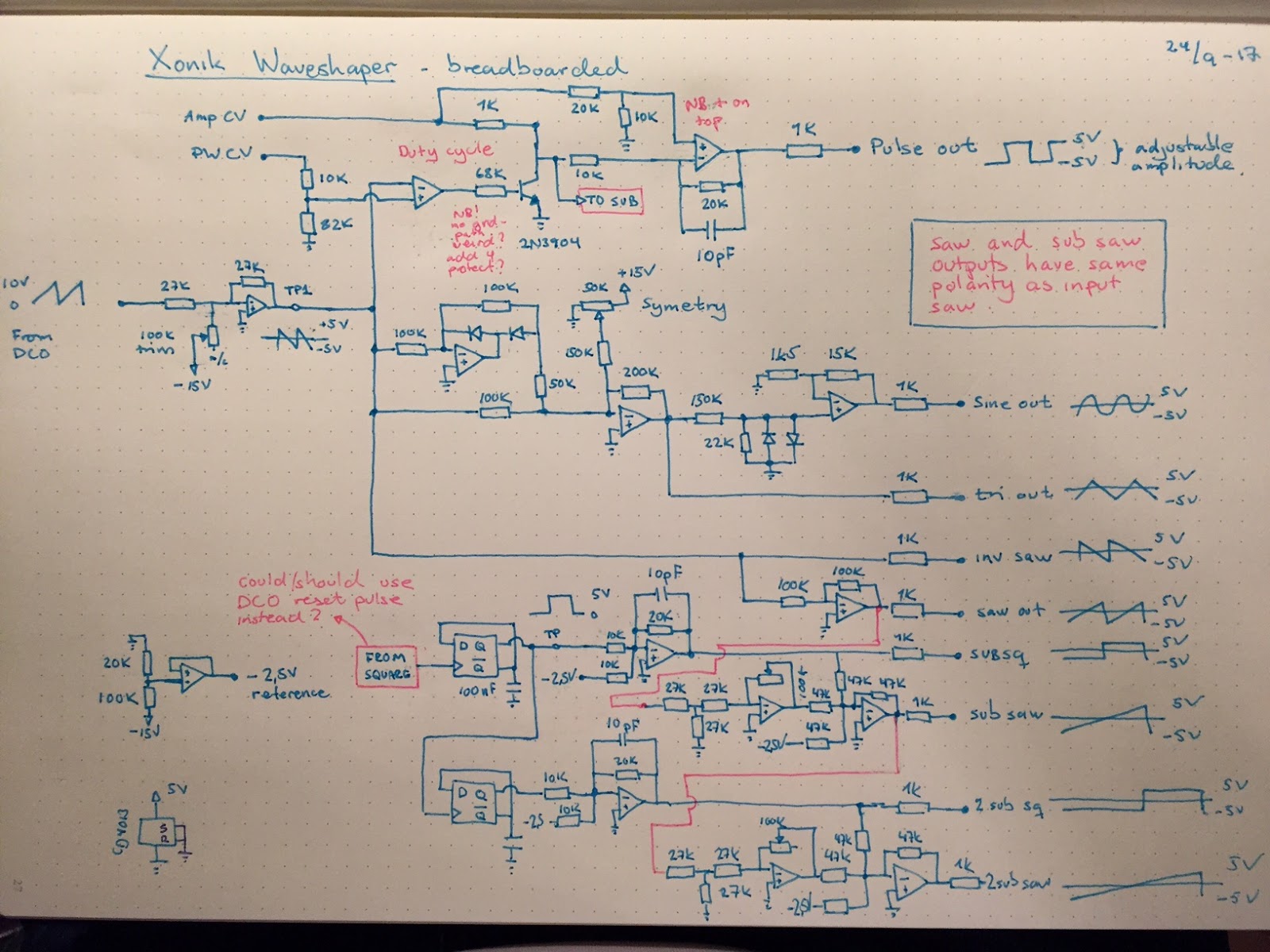 A to Synth: Xonik Waveshaper - breadboarded version