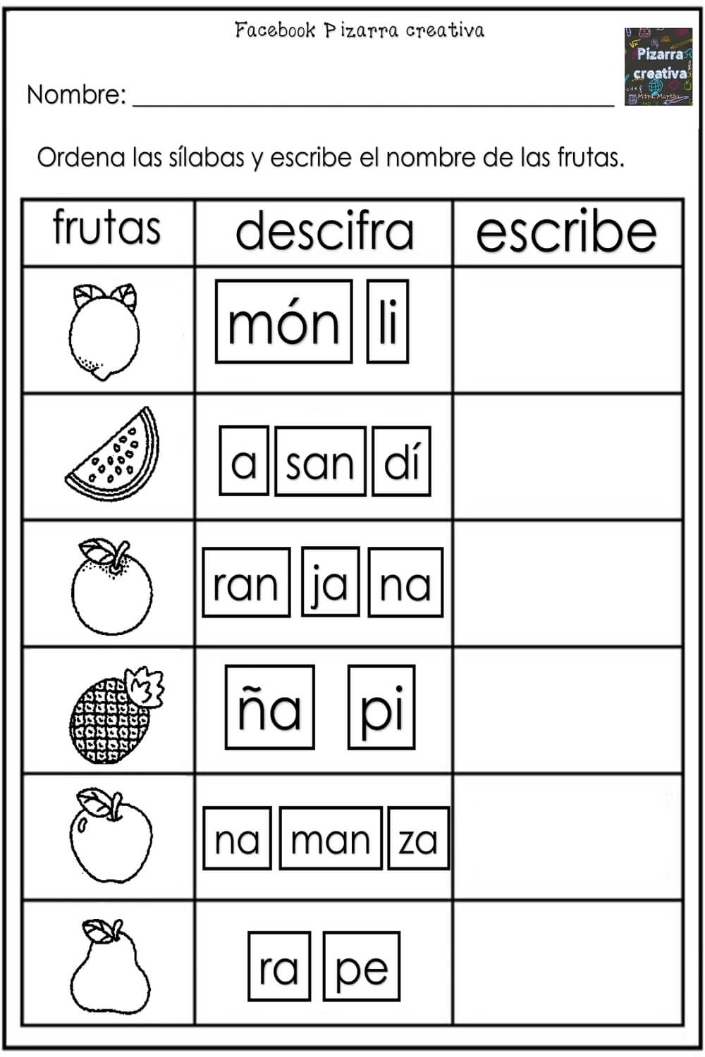 Cuaderno para Lectoescritura de Palabras | Materiales Educativos para ...
