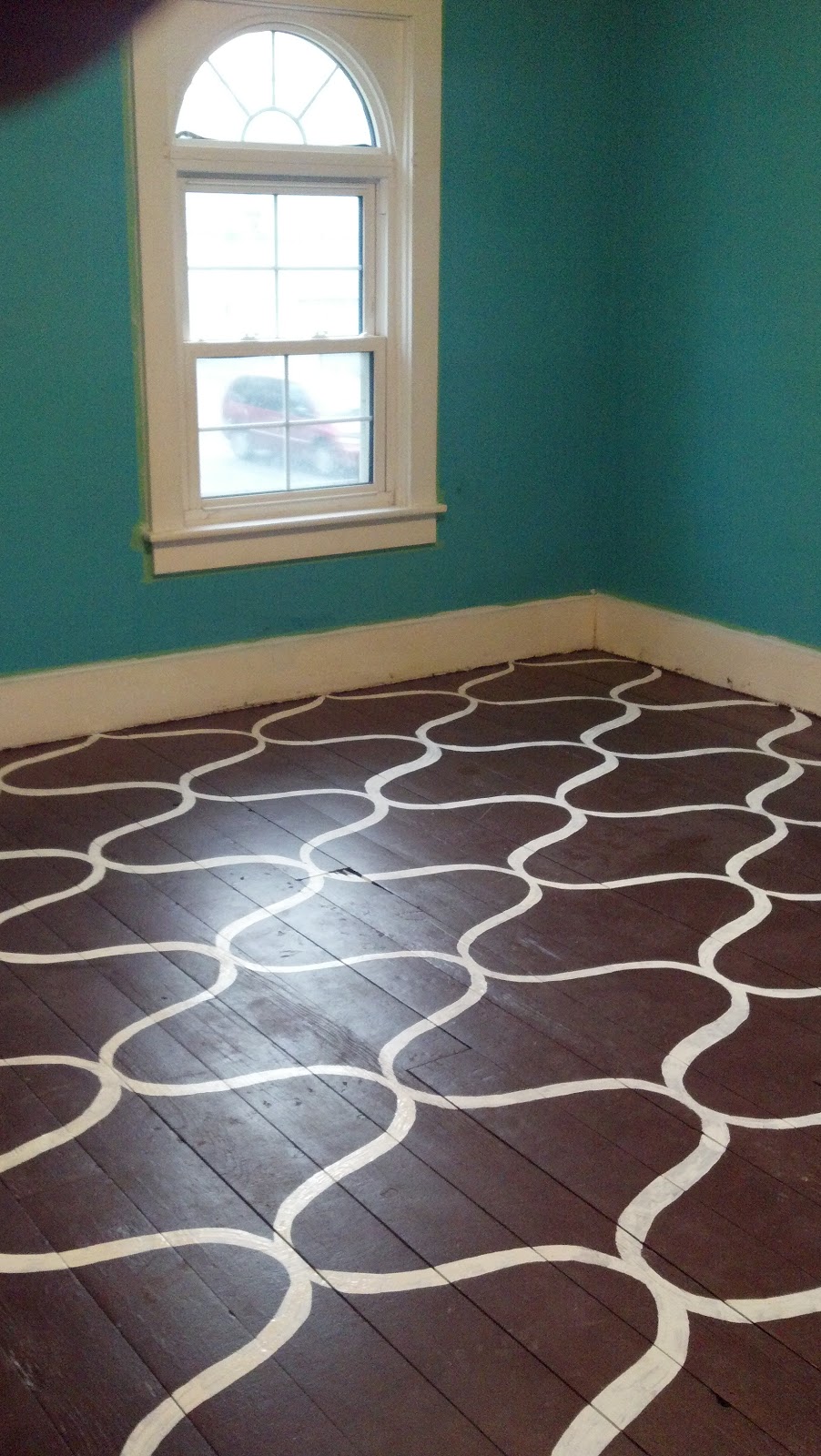 Tedious Tinkering: Hand Painted Wood Floor