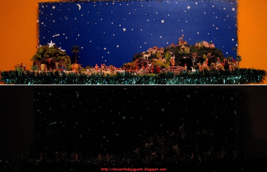 El cuartin de juguete: Nacimiento Pech y estrellas adhesivas fluorescentes.