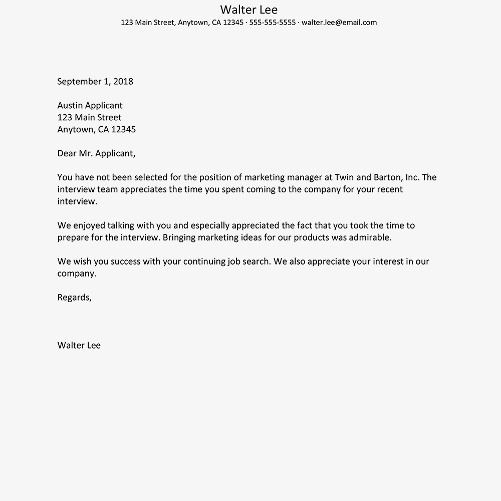 Rejection Letter Template After Interview ~ Resume Letter