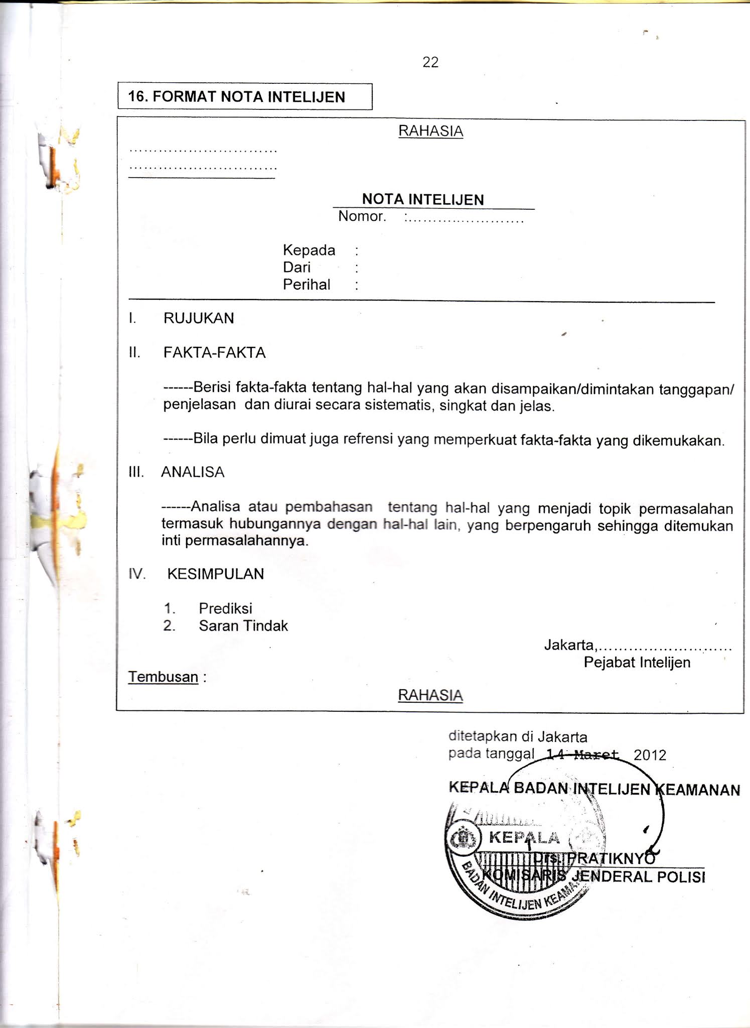 PERKABIK NO. 2 TAHUN 2012 TENTANG PENYELENGGARAAN PRODUK INTELIJEN ...