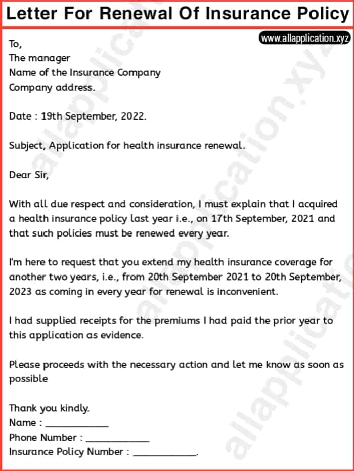 Request Letter for Renewal of Insurance Policy (4 Samples)