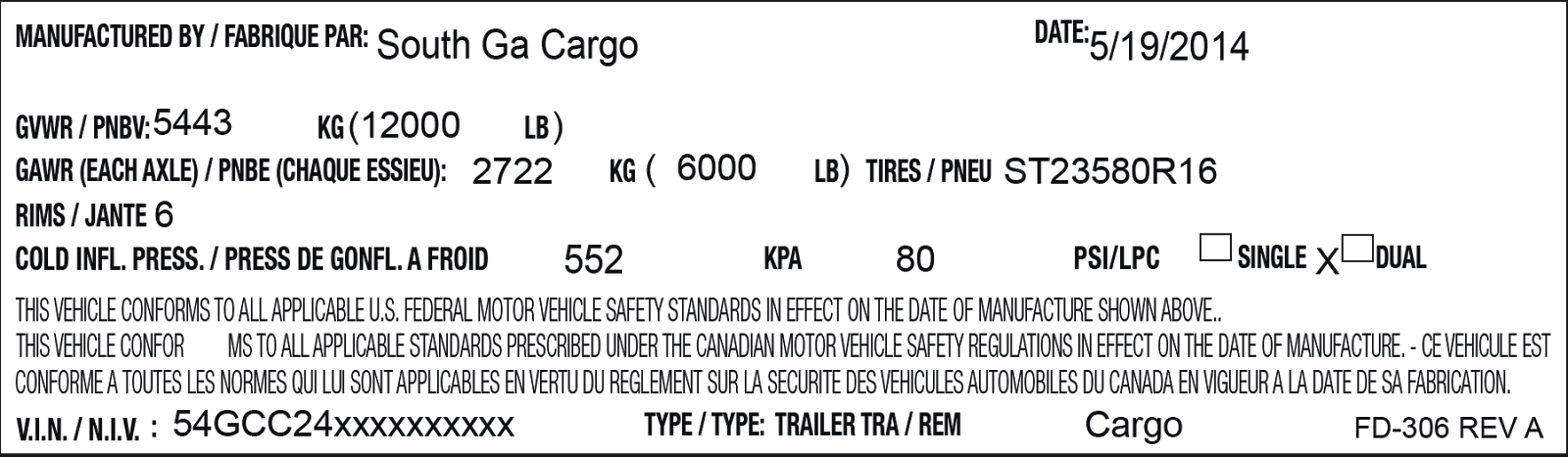 Replacement VIN (vehicle identification number) Stickers: DOT Compliant ...