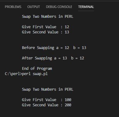 Free Programming Source Codes and Computer Programming Tutorials: Swap Two Numbers in PERL