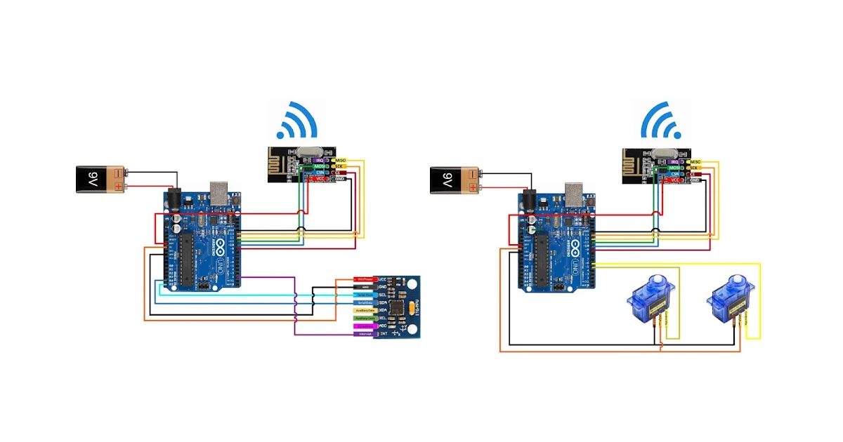 Servomotor controlled by Gyro(MPU6050) using Arduino & Transceiver - Wir...