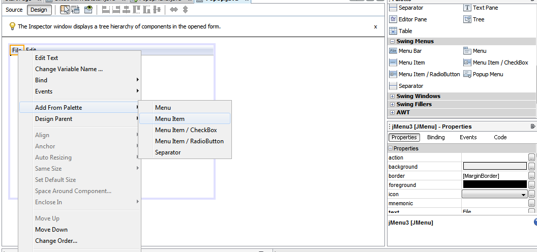 Membuat Menu Pada Netbeans