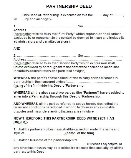 Partnership Deed? Partnership Deed format word?