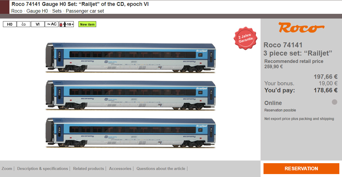 前にも書いたけど、過去の発売されたČD Railjetは正確なデザインではなかったのとAC版が