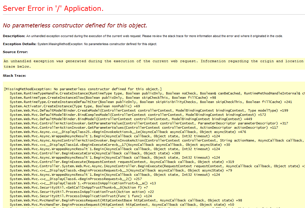 P Np Learning Mvc No Parameterless Constructor Defined For This Object