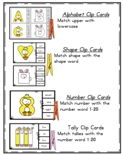 Easter Math and Literature Center Clip Cards ~ Preschool Printables