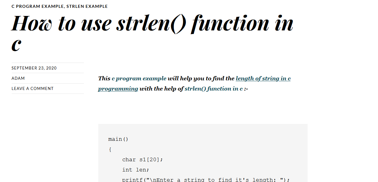 How to use strlen() function in c ~ Function In C Programming Language How to use strlen() function in c ~ Function In C Programming Language