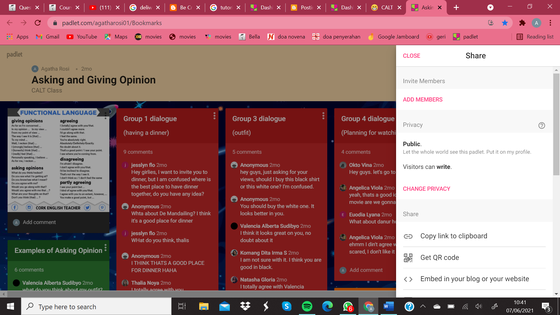 Teaching Demonstration using Padlet