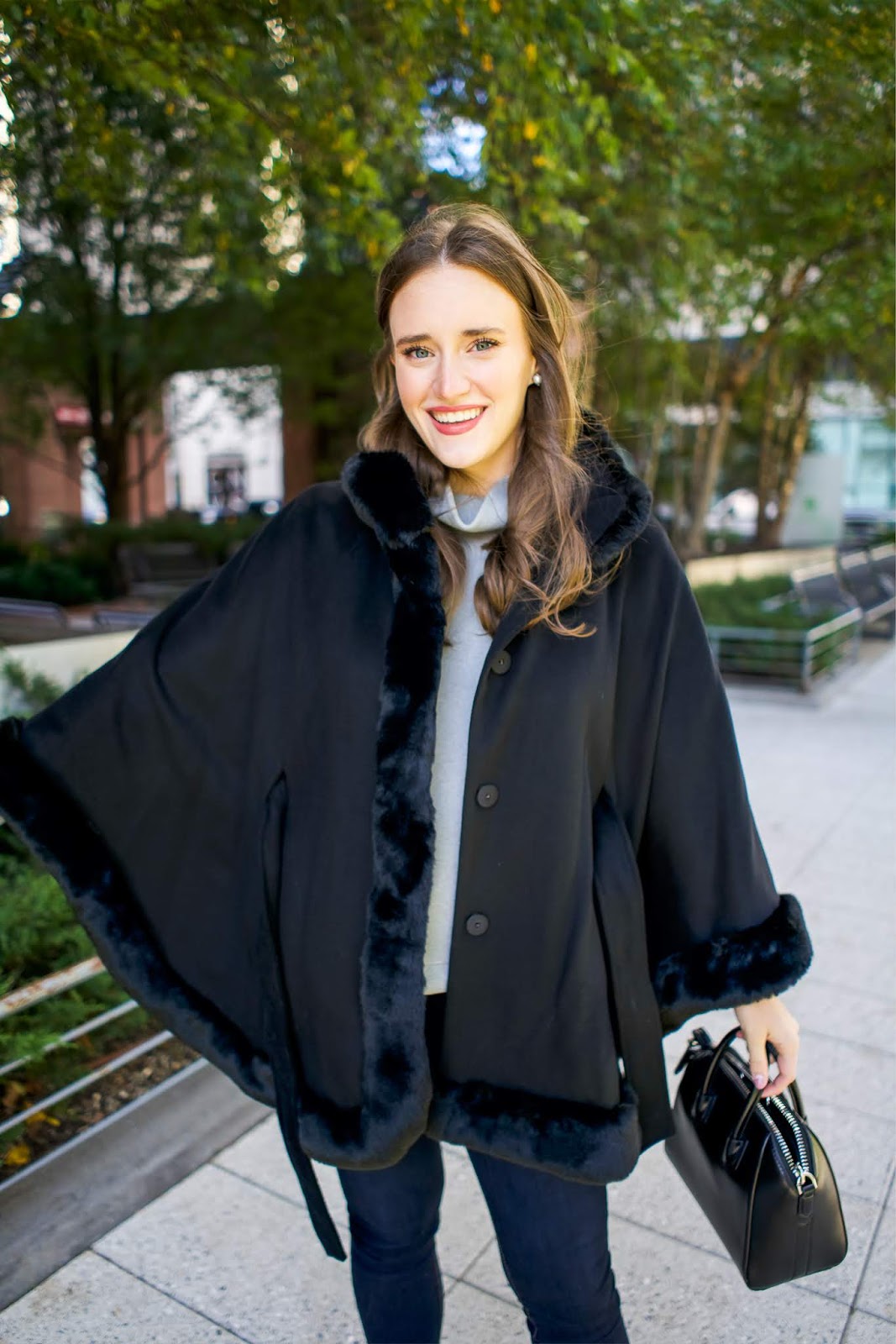 Fur Trim Cape for Winter | Connecticut Fashion and Lifestyle Blog ...