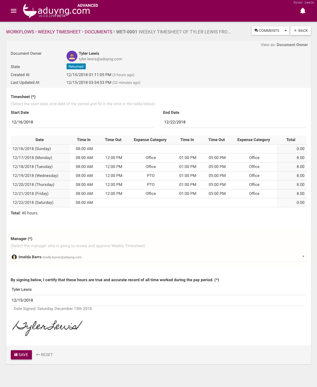Rethink Workflow Support: Timesheet