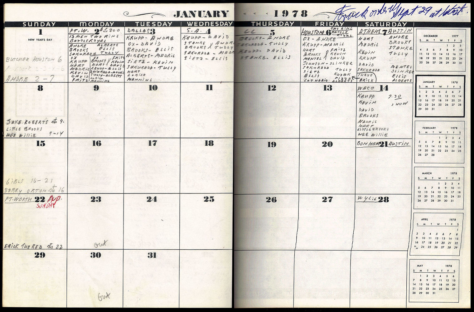 World Class Memories: MEMORABILIA: 1977 Booking Calendar