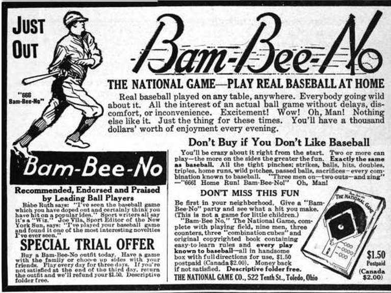 Mark's Ephemera: Bam-Bee-No Baseball Game ad