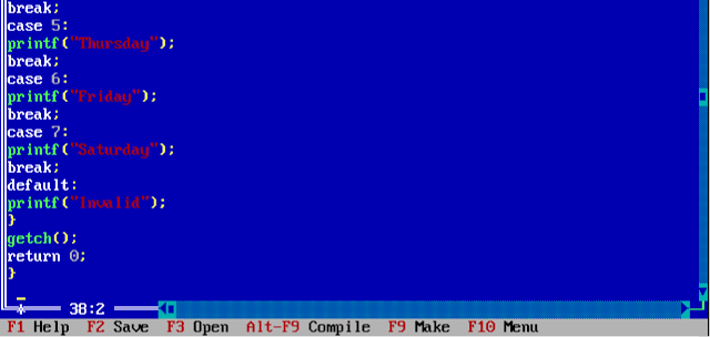 Program to print name of a day using switch case statement. ~ Bit ...