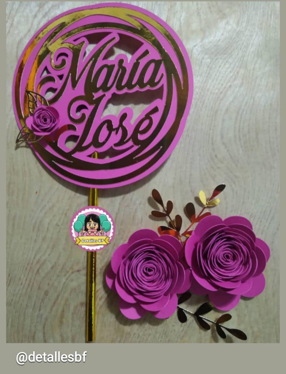 Topper Doble Capa con Metalizado y Flores María José - Mis Toppers Tus ...