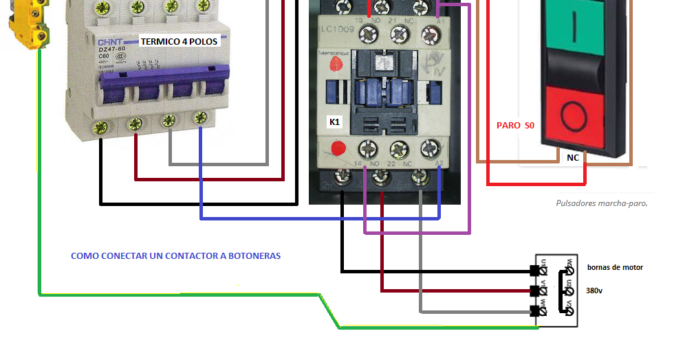 Esquemas eléctricos: COMO CONECTAR UN CONTACTOR A BPOTONERAS